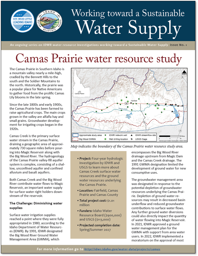 Camas Prairie Hydrologic Investigation | Idaho Department of Water ...